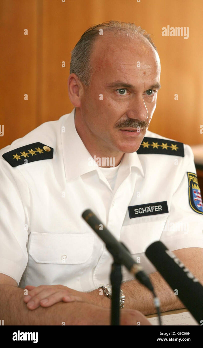 Frankfurt Police operational commander, Robert Schaefer speaks at a ...
