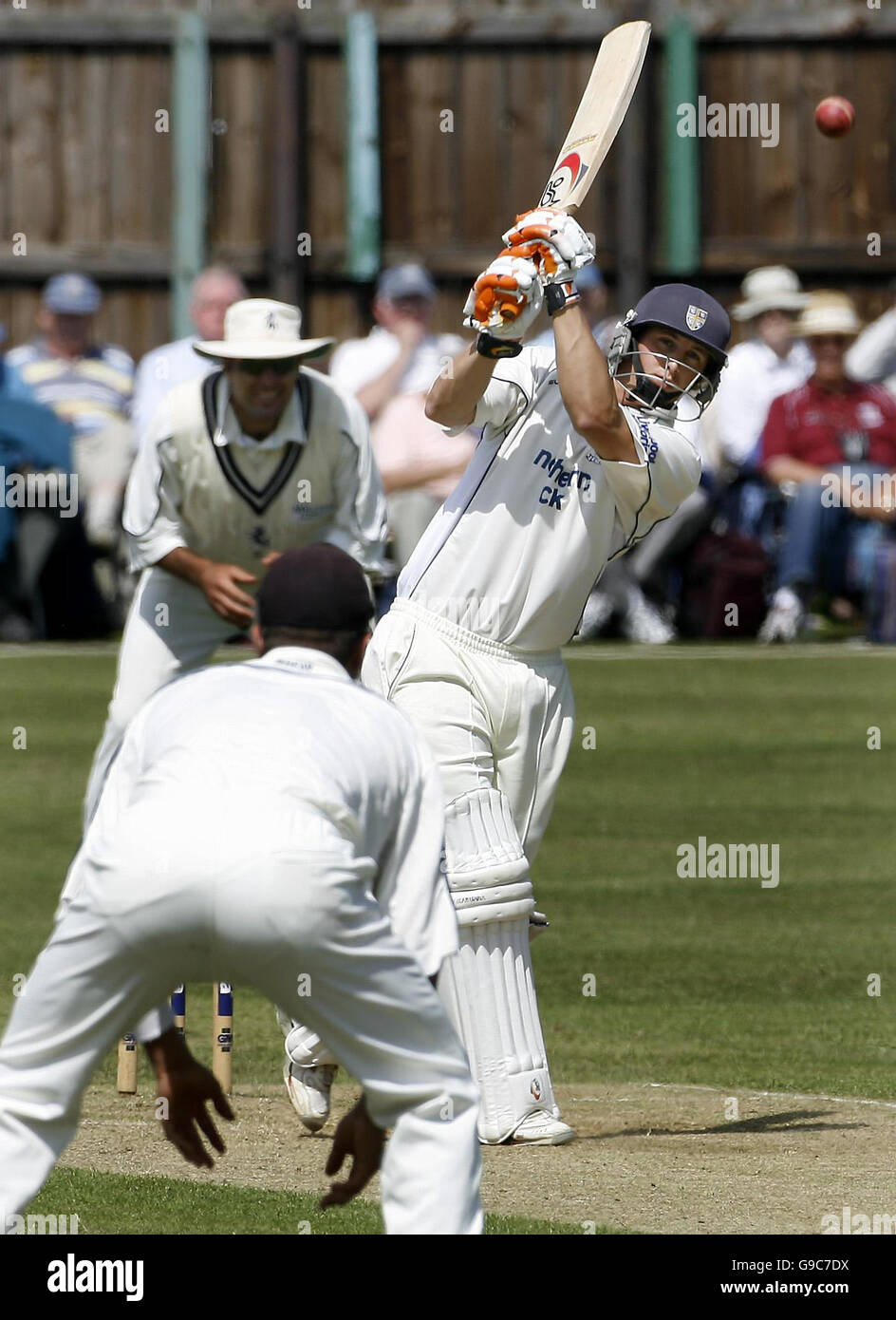 Durham's Philip Mustard hits out off the bowling of Kent's Darren ...