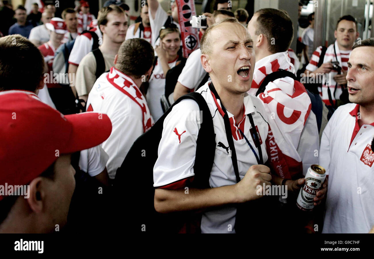 Polish fans arrive by train in Dortmund for tonights World Cup match ...