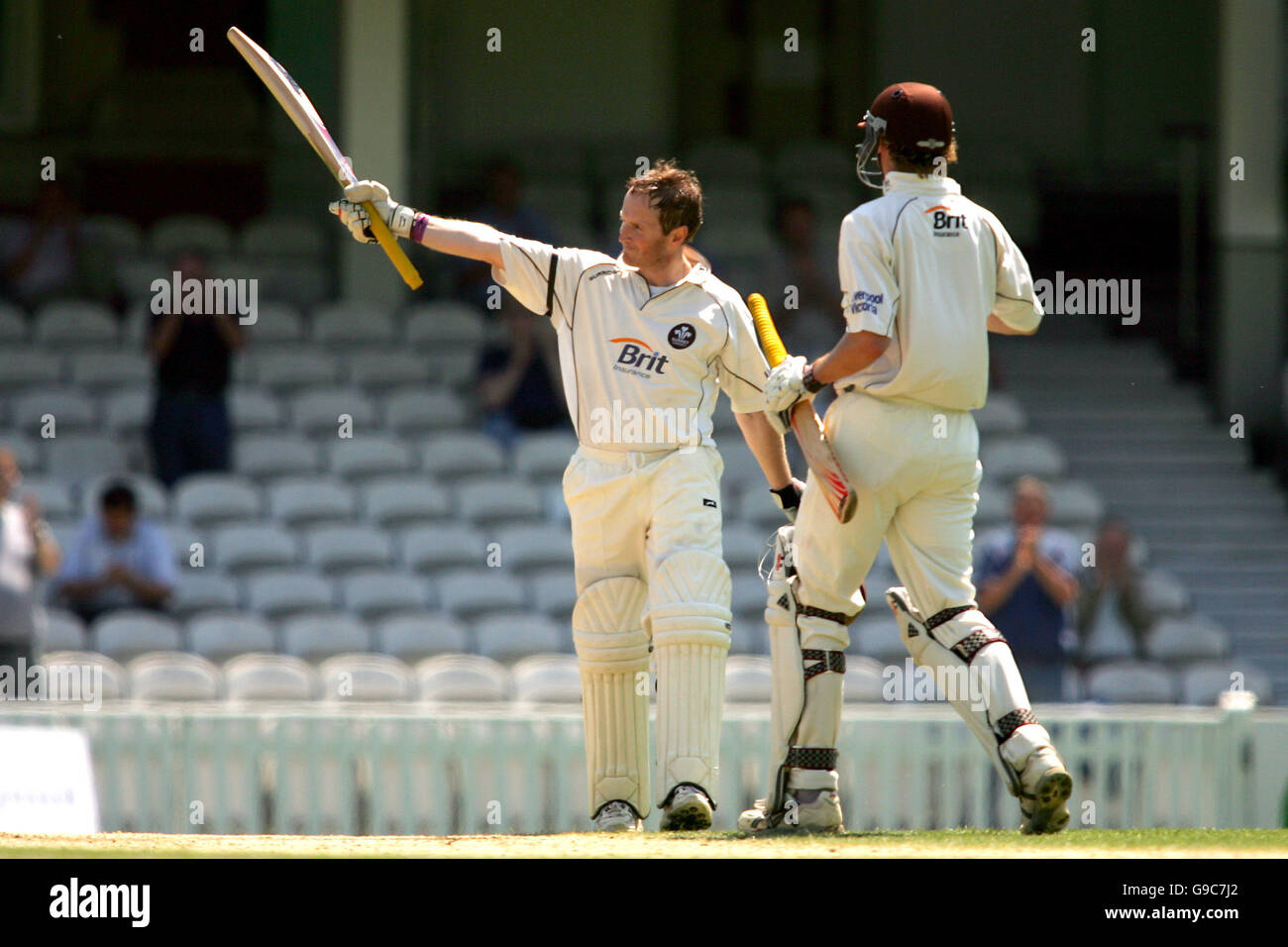 Surrey's Ali Brown acknowledges the crowd on his double century Stock ...