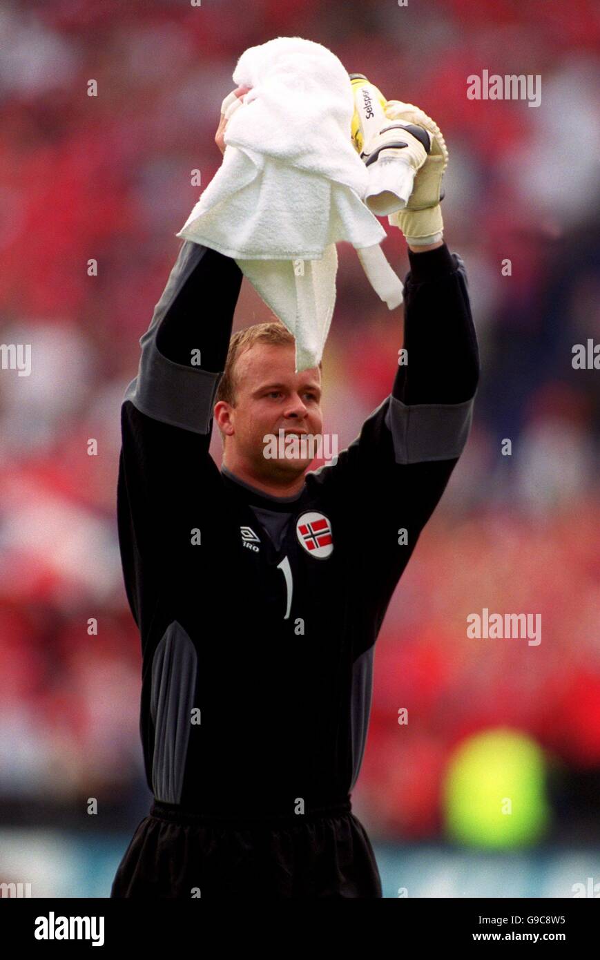 Norway goalkeeper thomas myhre celebrates after their win hi-res stock ...