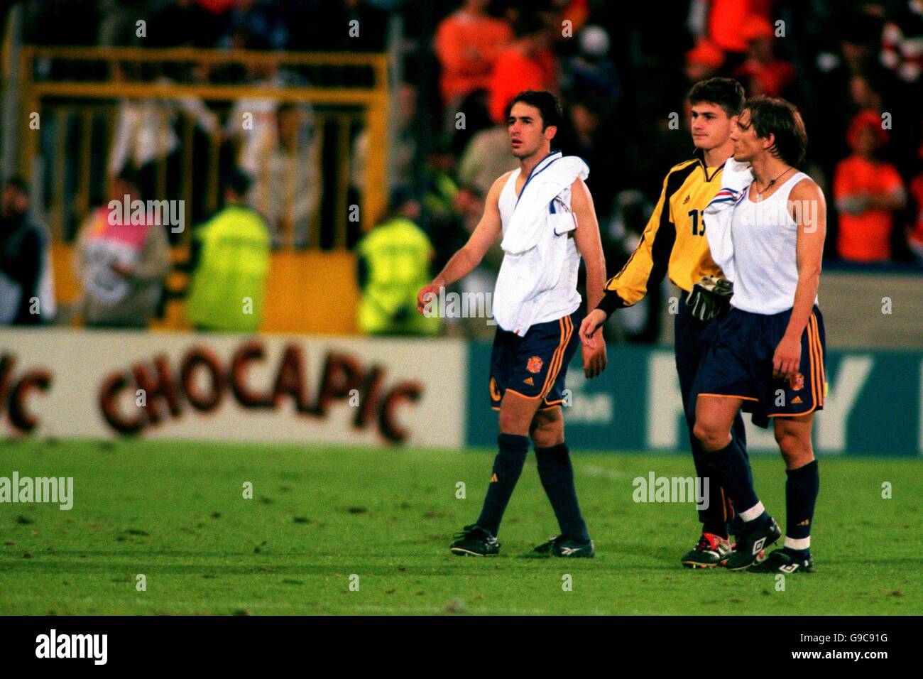 (L-R) Spain's Raul, Iker Casillas and Michel Salgado walk off ...