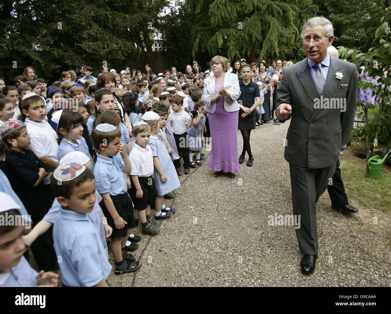 The Prince of Wales talks to pupils from Akiva Primary School during ...