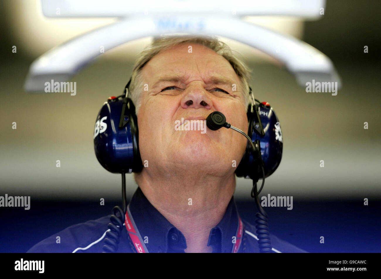 Williams' technical director Patrick Head in the pits during a practice ...