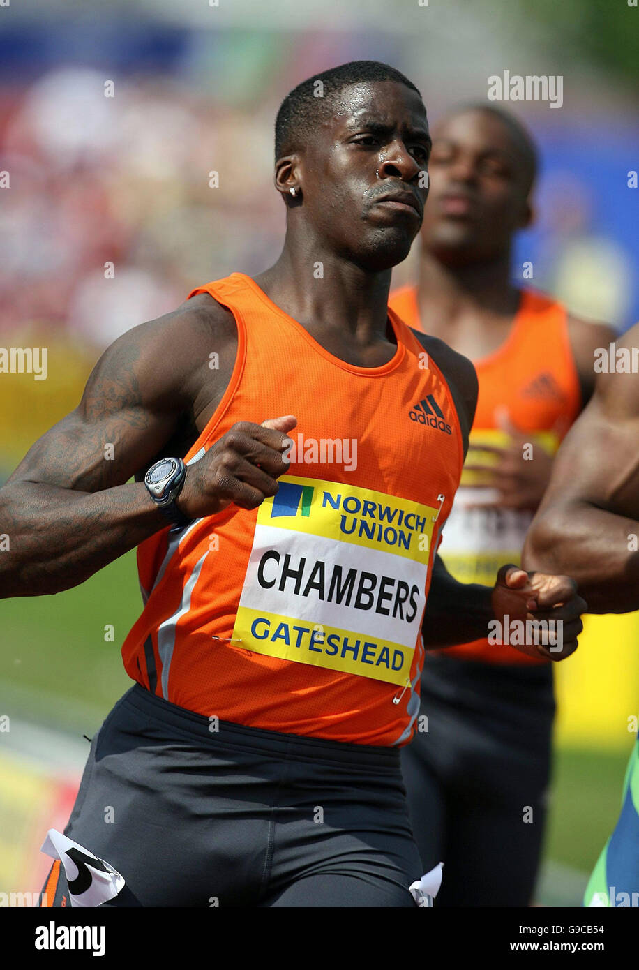 Dwain Chambers finishes in third place in the men's 100m heat race at ...