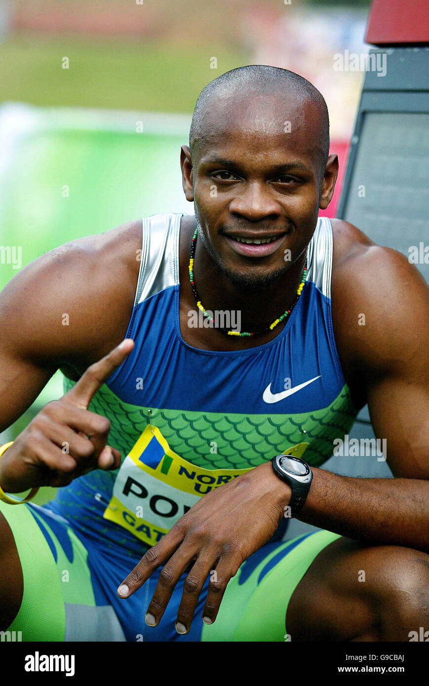Jamaica's Asafa Powell smiles after equalling his own world record of 9 ...