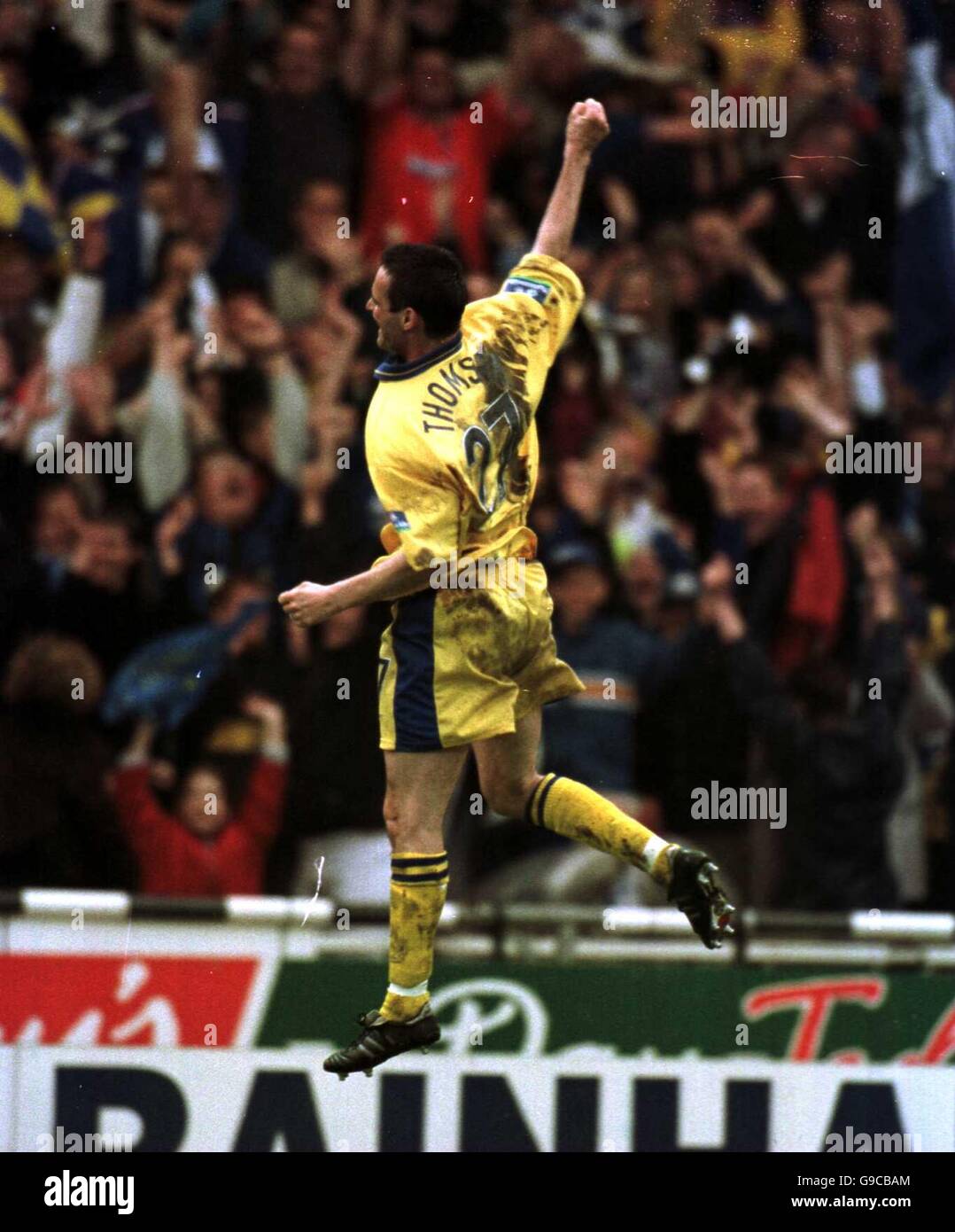 Andy Thomson of Gillingham celebrates scoring the winning goal Stock ...