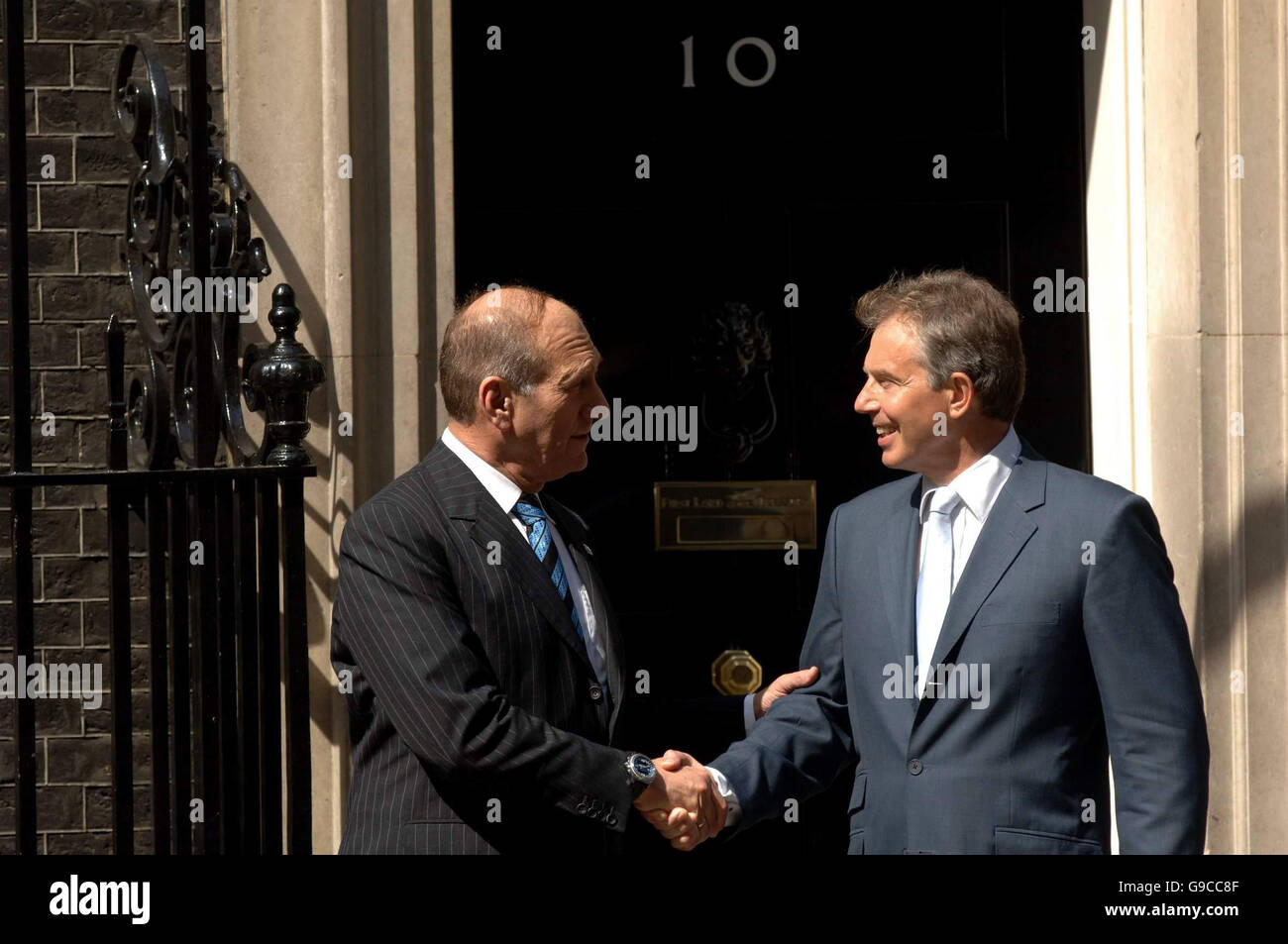 After meeting britains prime minister tony blair hi-res stock ...