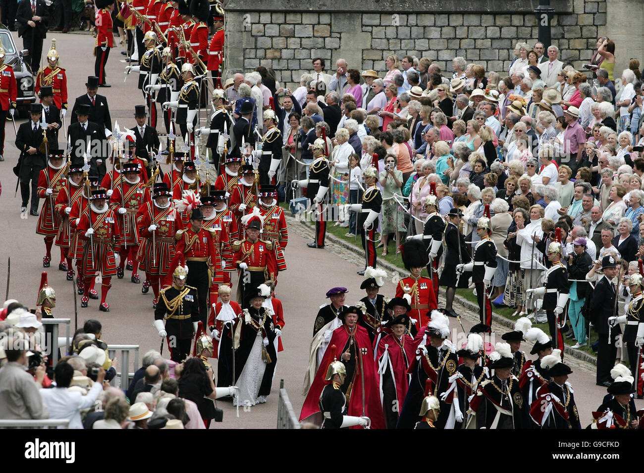 Queen Elizabeth II (bottom, centre) arrives at St George's Chapel in ...