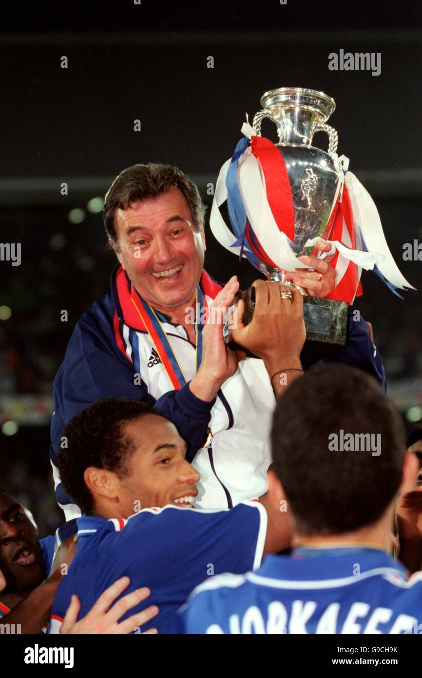 France coach roger lemerre lifts european championship trophy hi-res ...