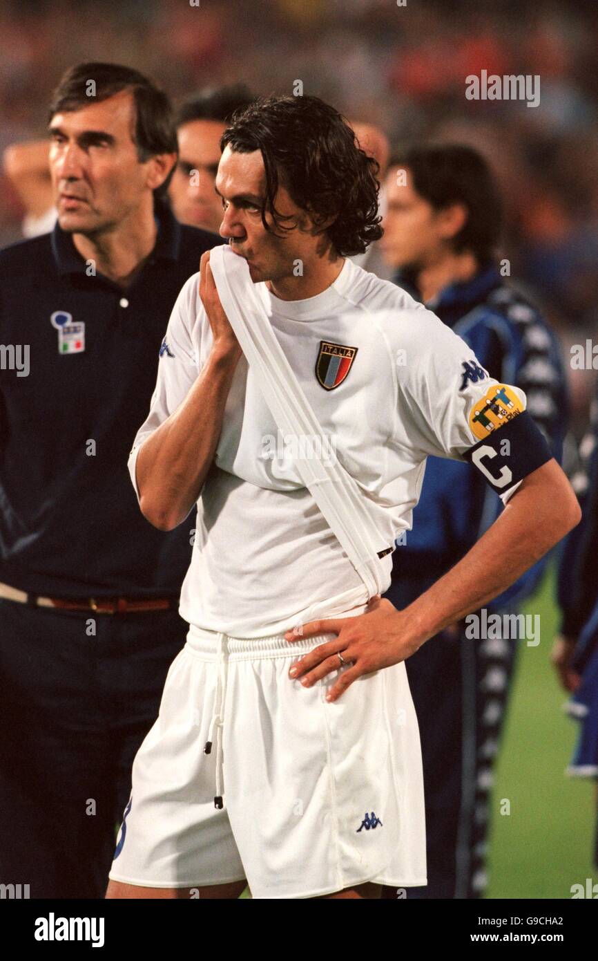 Italy captain Paolo Maldini despairs after his team's defeat in the ...