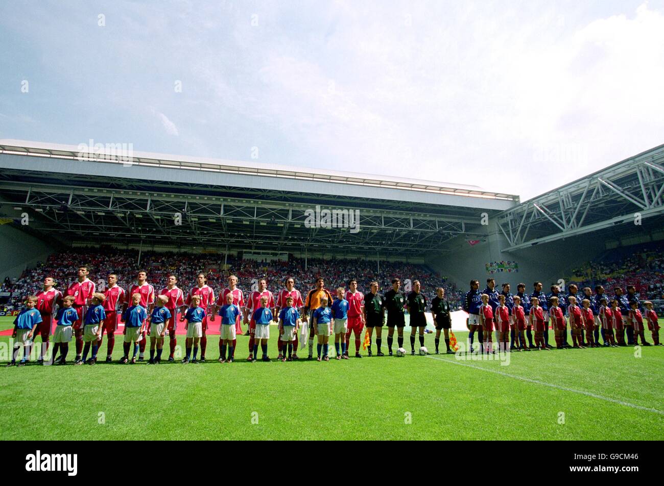 Mascots line up teams officials gv general view atmosphere football hi ...