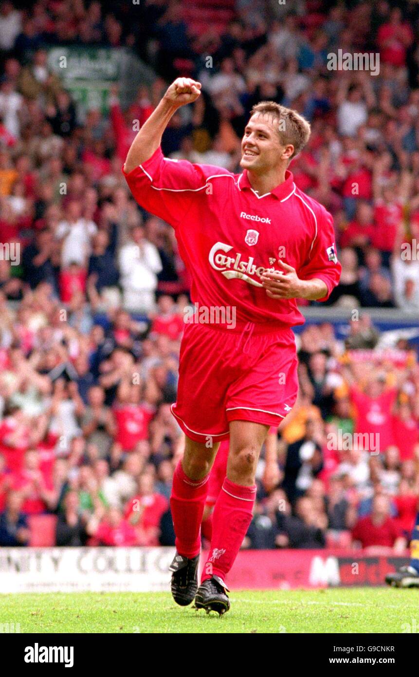Liverpool's Michael Owen celebrates one of his two goals Stock Photo ...