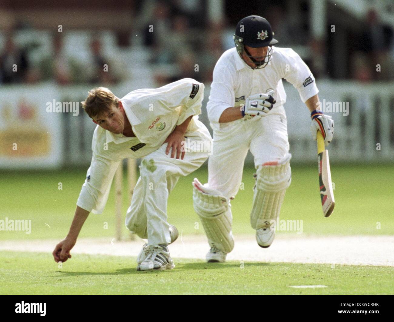 Glamorgans owen parkin tries to run out gloucestershires tim hancock hi ...