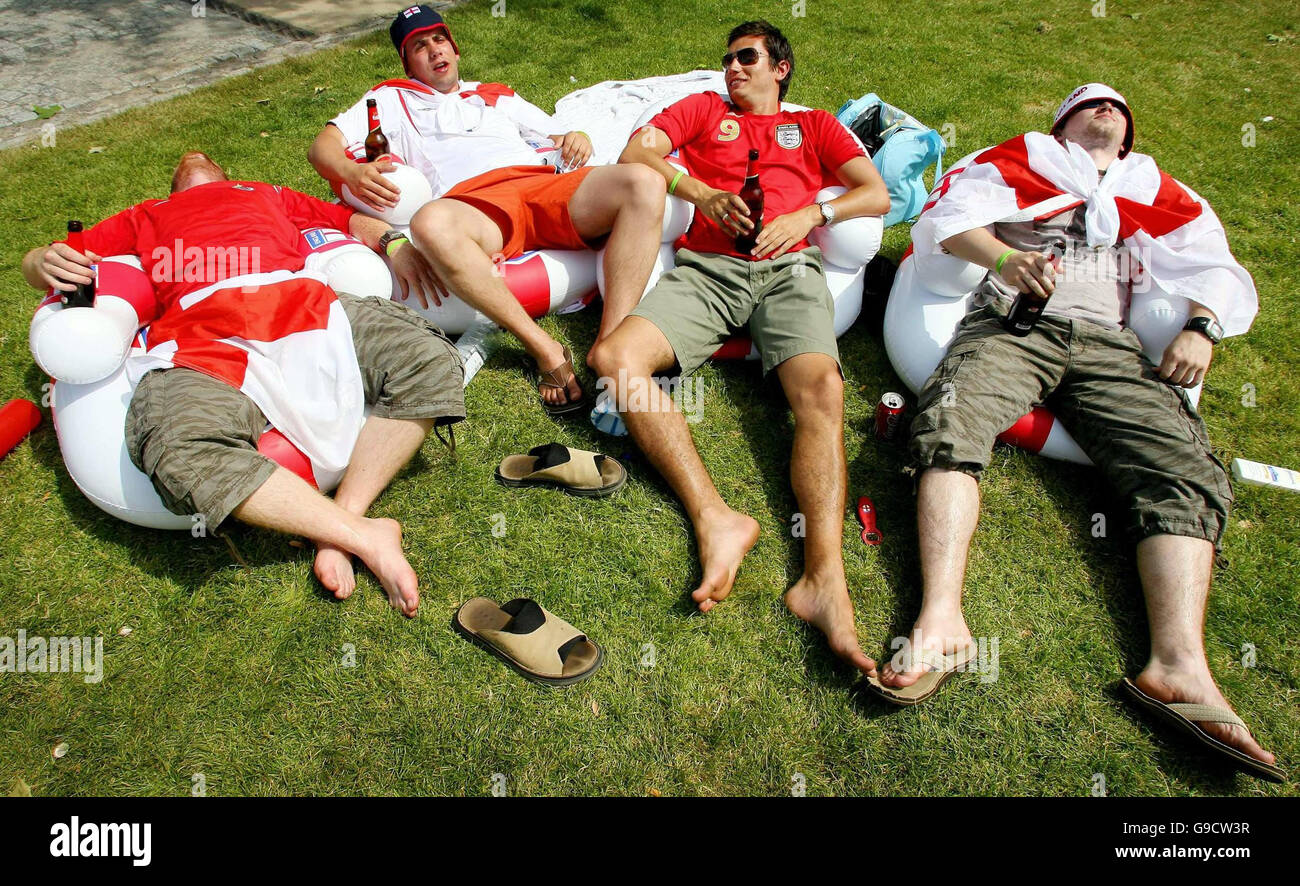 England fans (from the left) Shaughan Hawks, Daniel Smith, Olly Freeman ...