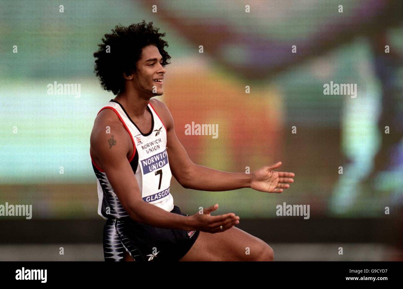 Great Britain's Ben Challenger celebrates a successful jump Stock Photo ...