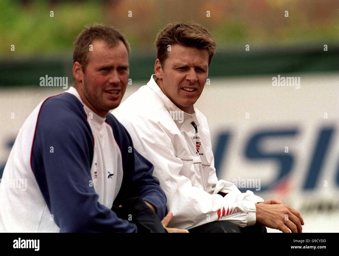 Great Britain's javelin stars: Mick Hill (l) and Steve Backley (r Stock ...