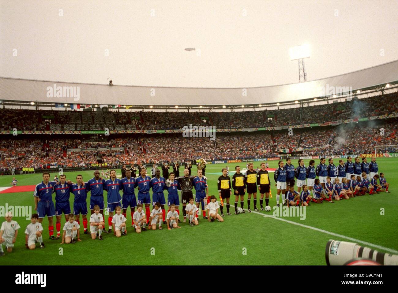 A general view of the scene before kick off, as the two teams line up ...