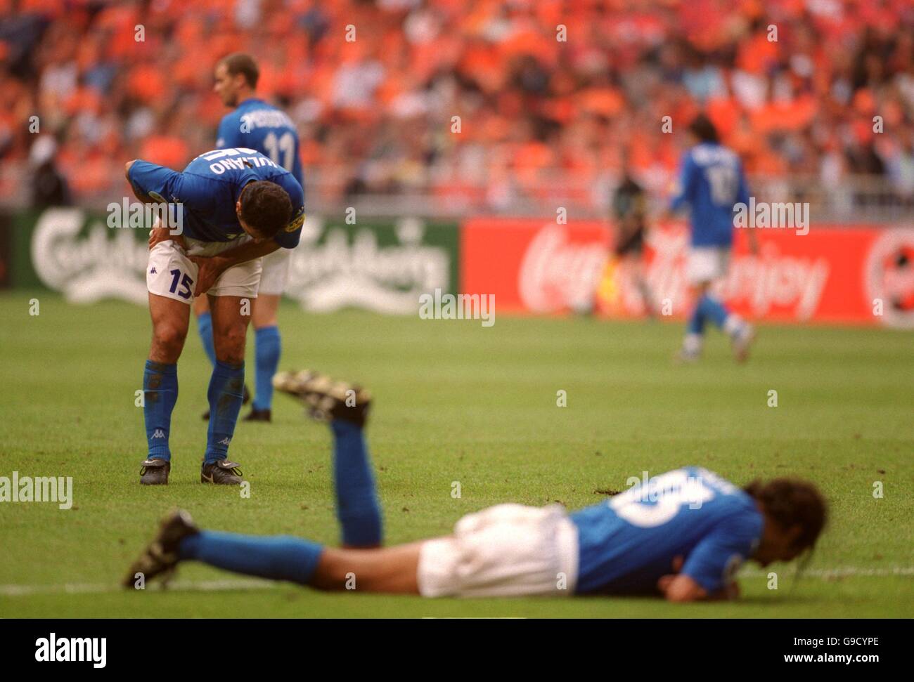 A scene of carnage as Italy's Mark Iuliano (l) and Alessandro Nesta (r ...