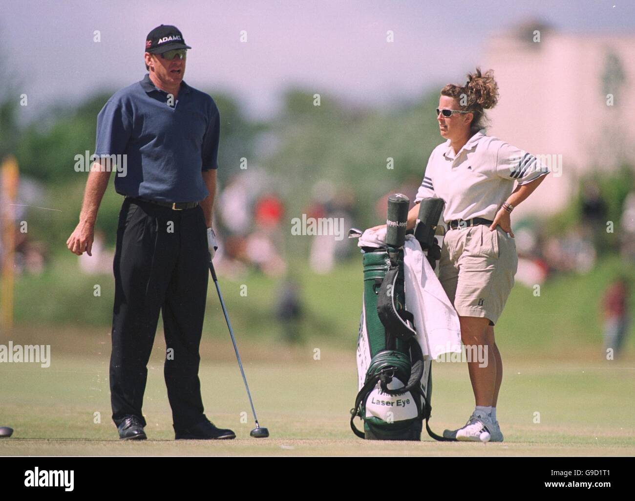Nick Faldo (l) and his former caddie Fanny Sunesson (r), now caddying ...
