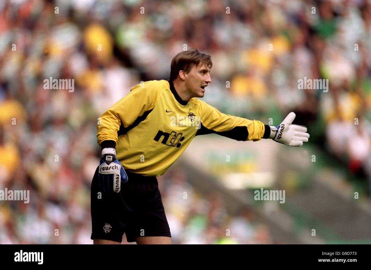Rangers goalkeeper stefan klos berates his defenders hi-res stock ...