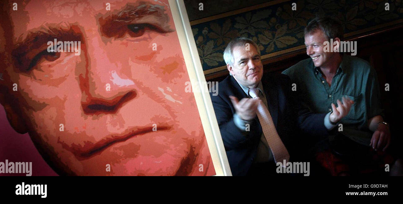 Scottish actor Brian Cox chats to artist Iain Clark at the unveiling today of Clark's new ...