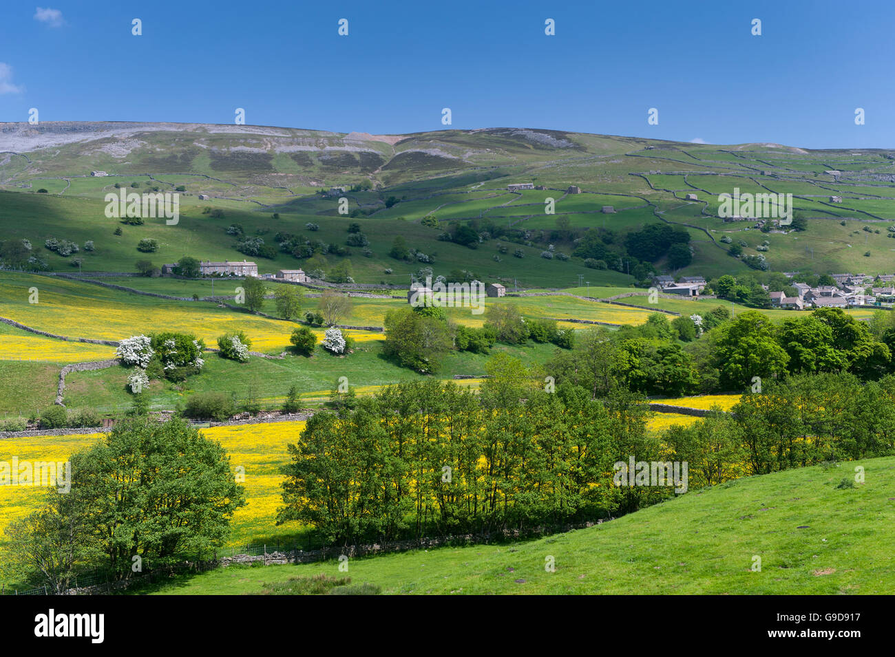 Gunnerside village in Swaledale with Brownsey Moor in the background ...