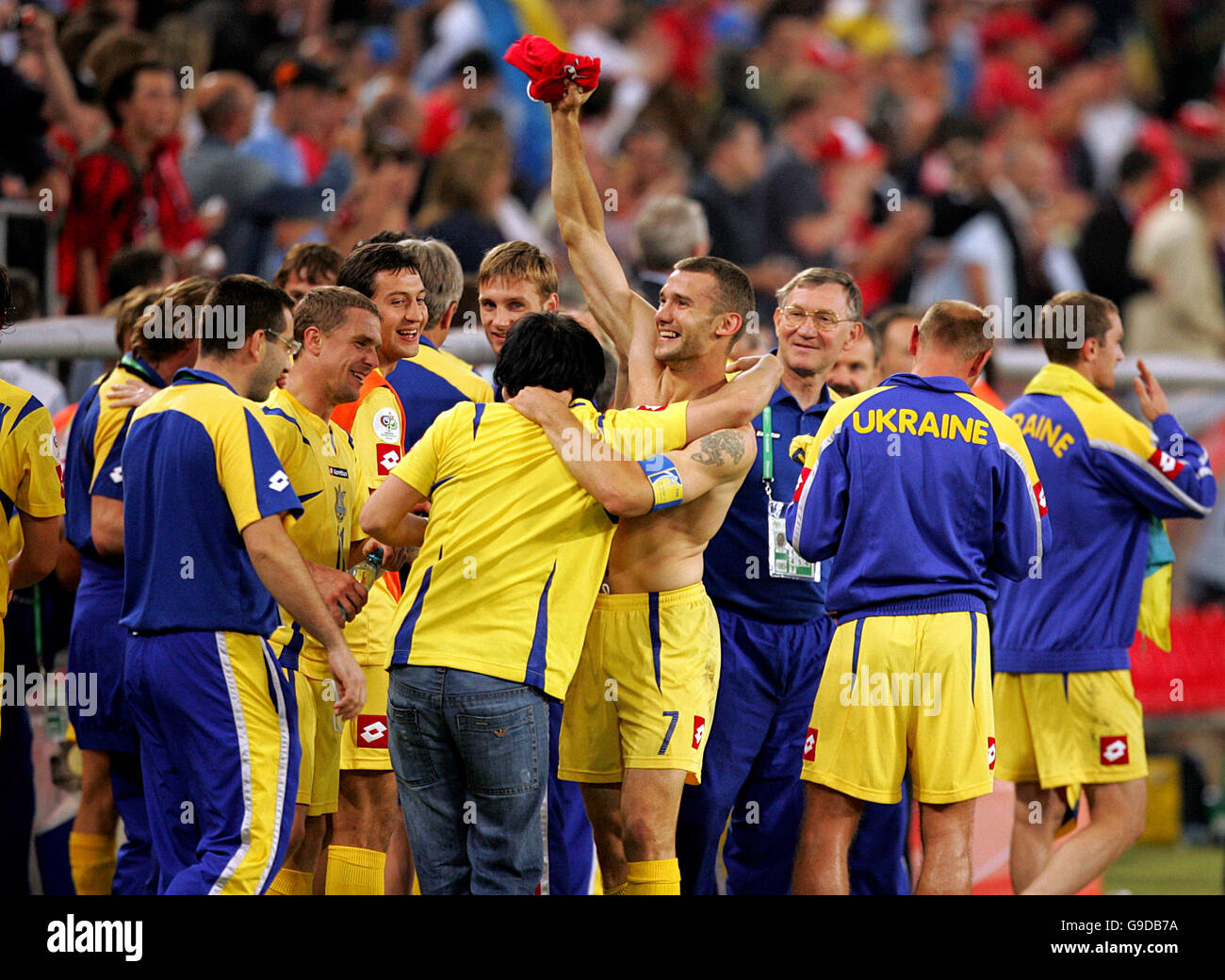 Ukraine players, including Andriy Shevchenko (c) celebrate their ...