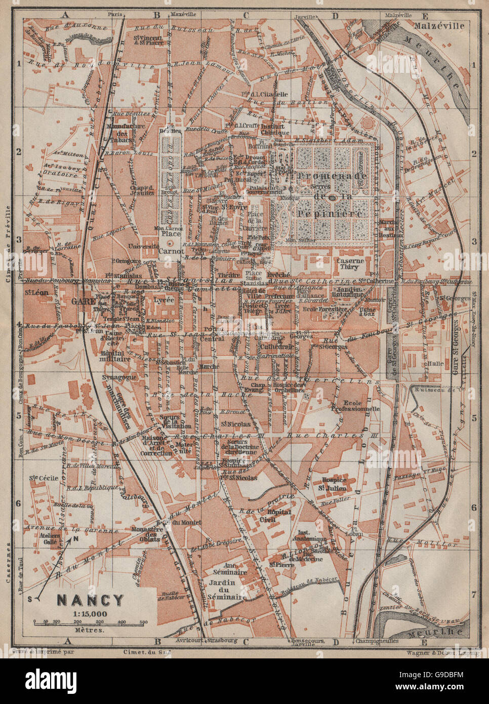 NANCY antique town city plan de la ville. Meurthe-et-Moselle carte ...