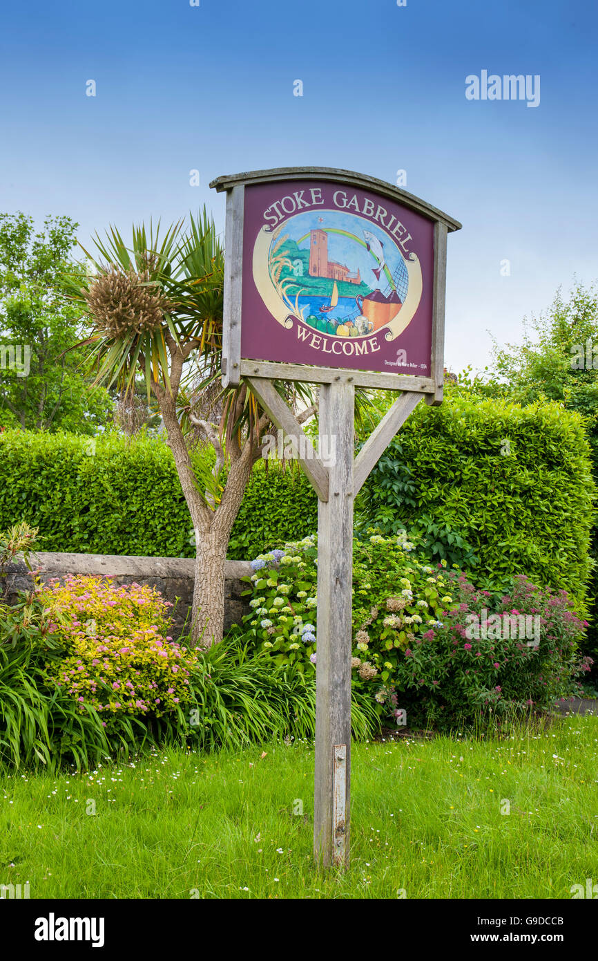 Welcome to Stoke Gabriel in Devon UK Stock Photo - Alamy
