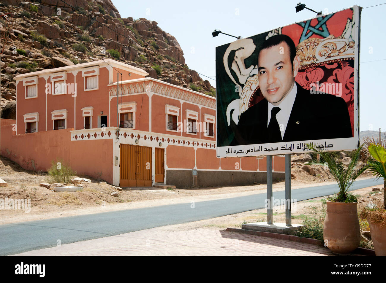 Advertising panel with a poster of the Moroccan King Mohammed VI. in ...