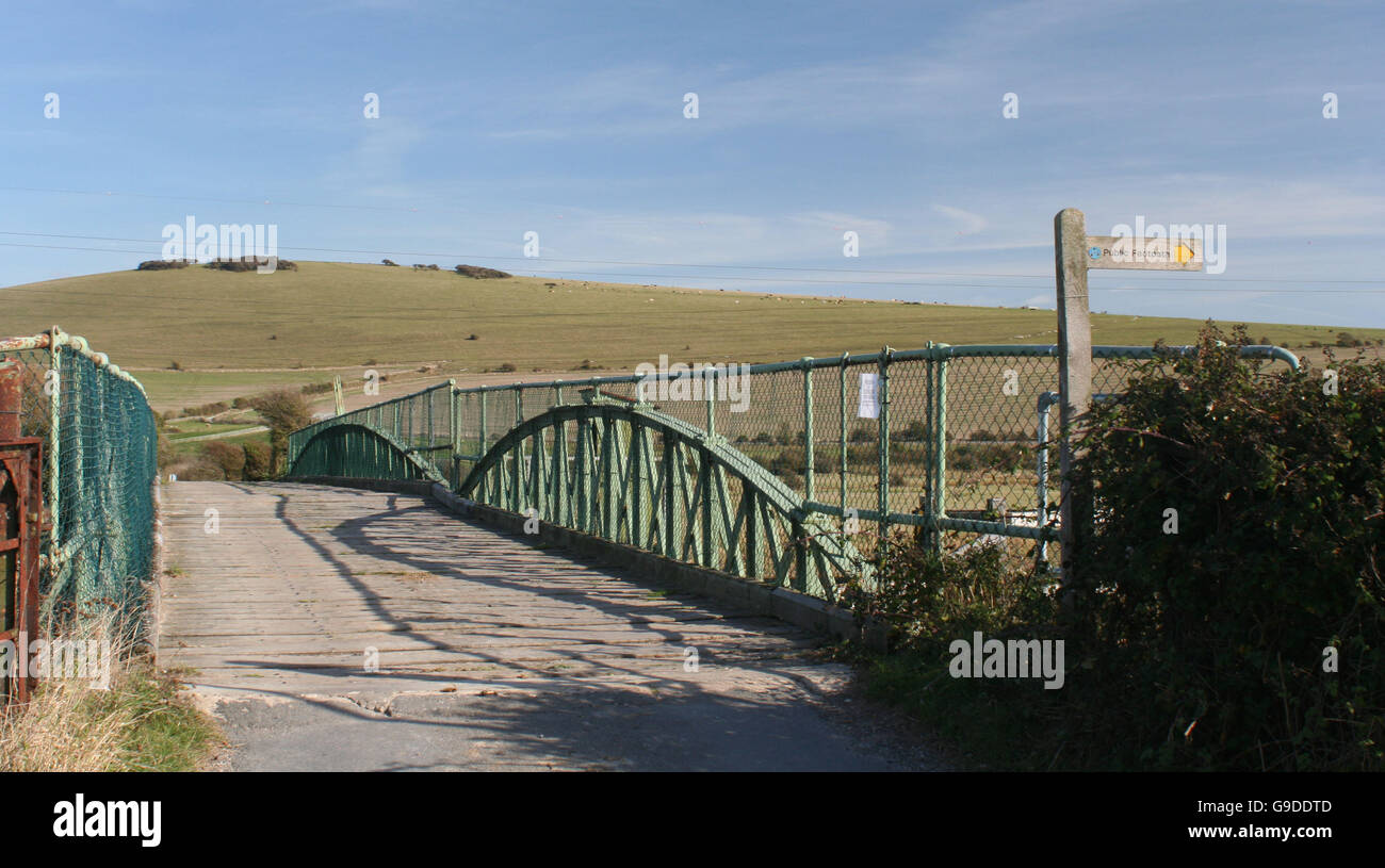South Downs Way crossing over the River Ouse at Southease Stock Photo ...