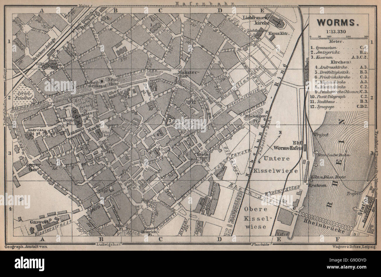 WORMS town city stadtplan. Rhineland-Palatinate, Deutschland karte ...