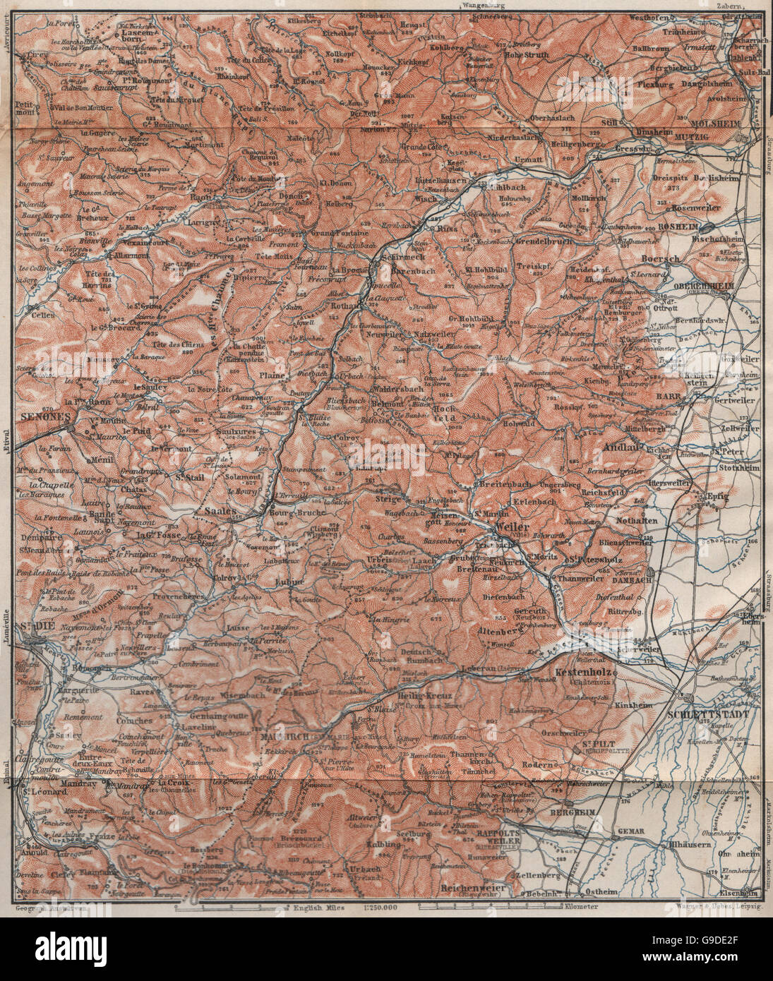 CENTRAL VOSGES MOUNTAINS. St Die Schlettstadt Molsheim carte. BAEDEKER ...