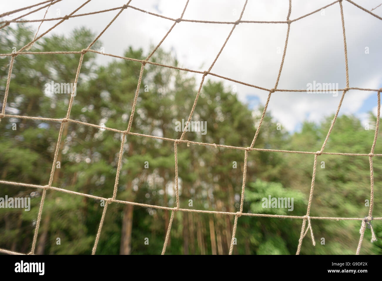 Simple string netting of a football soccer goal. Copy space area for ...