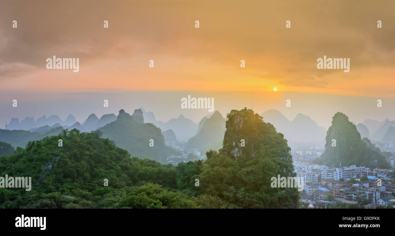 Landscape of Guilin, Li River and Karst mountains. Located near ...