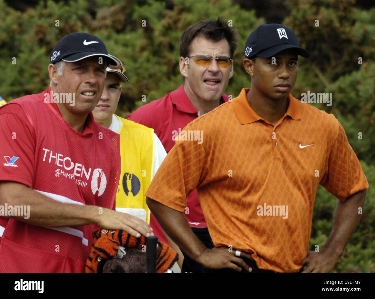 USA's Tiger Woods with caddy Steve William's (left) along with England ...