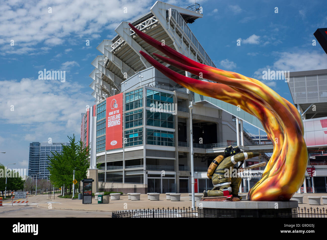 Ohio, Cleveland. Fallen Fire Fighters Memorial. With Cleveland Brown ...