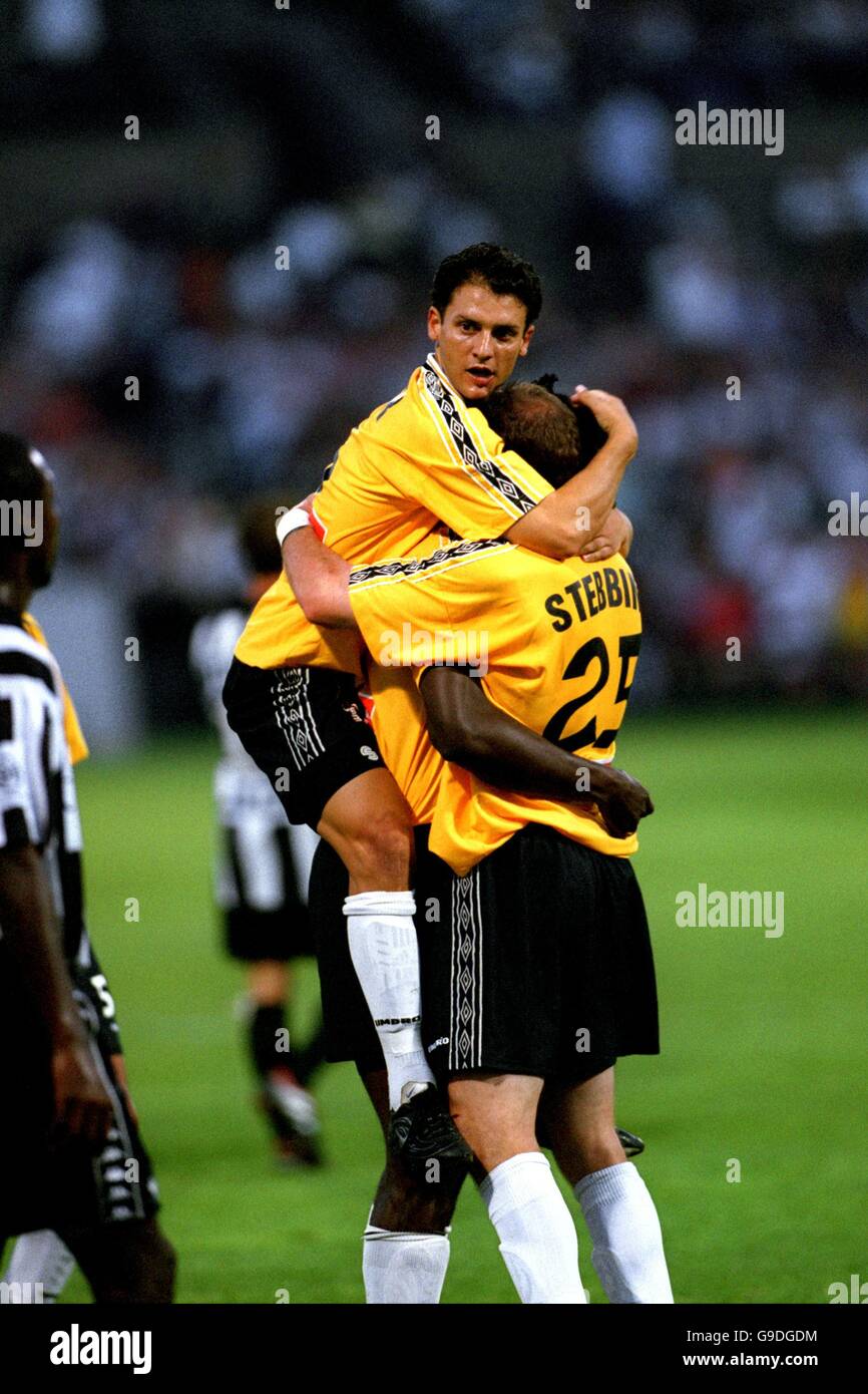 Hidden celebrates scoring opening goal teammates tommy tanner dan ...