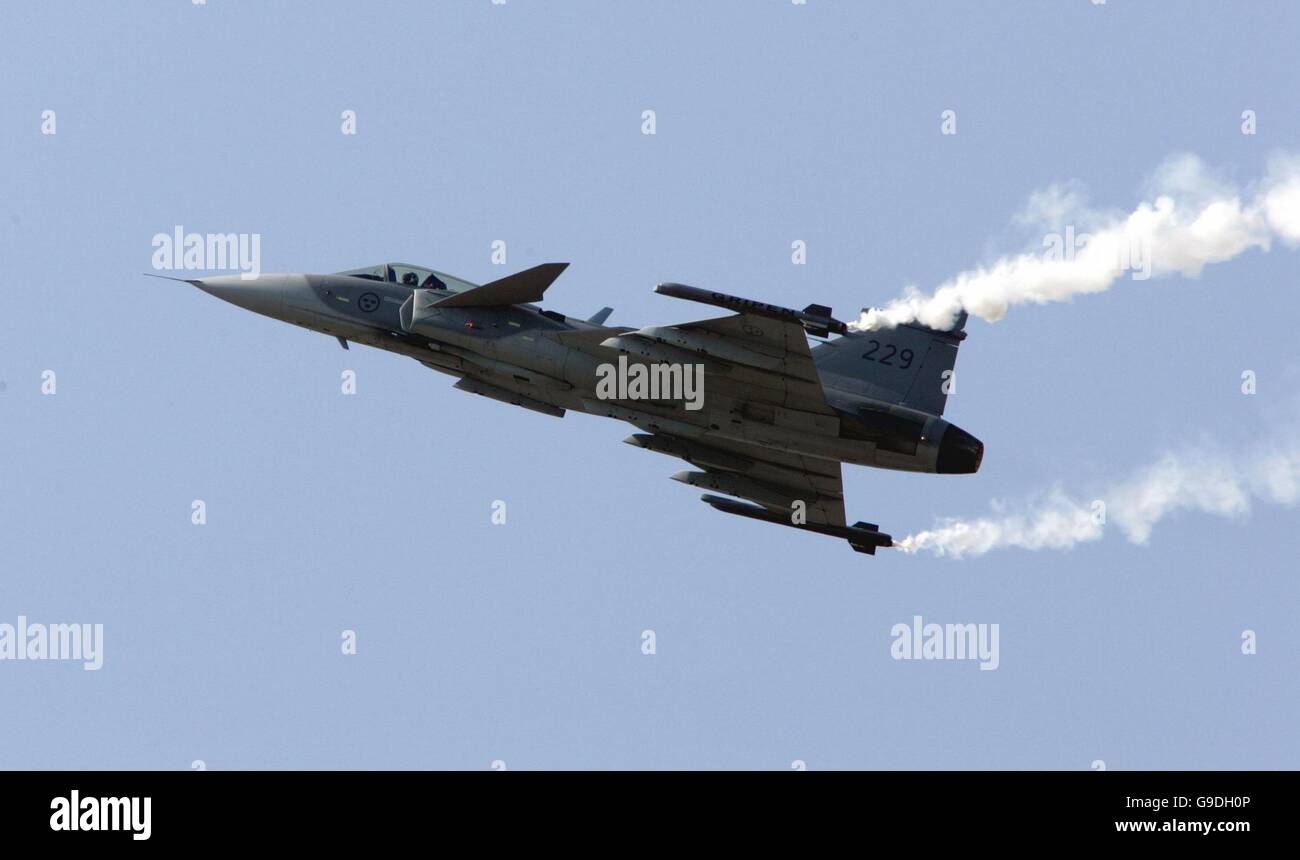 a SAAB Gripen display at Farnborough Airshow Stock Photo - Alamy