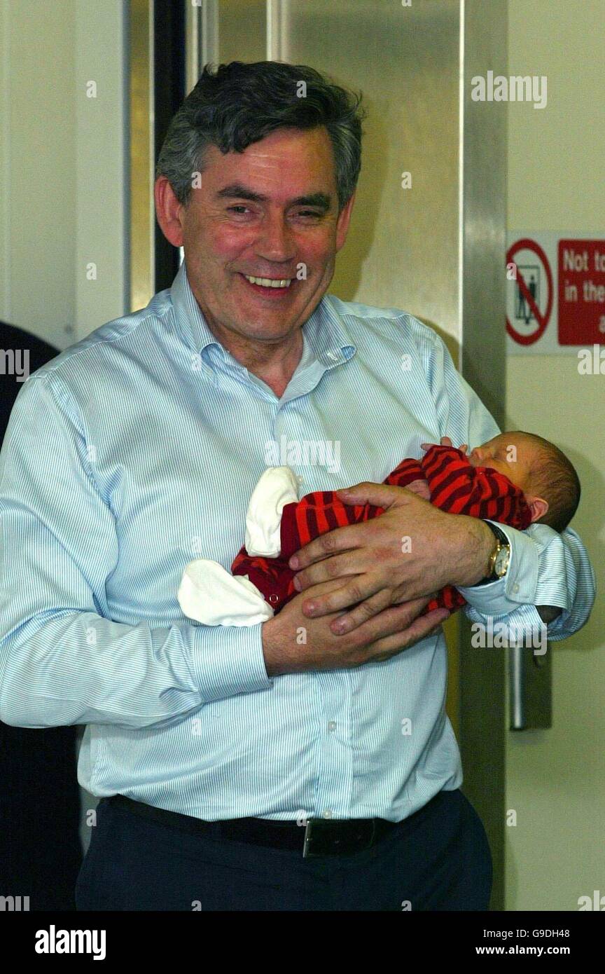 Chancellor Gordon Brown with his newborn baby, James Fraser outside ...