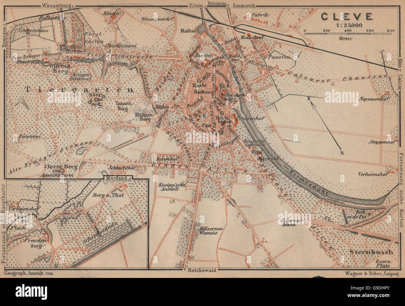 KLEVE (CLEVES, KLEEF, KLEFF) town city stadtplan. Northrhine-Westfalia ...