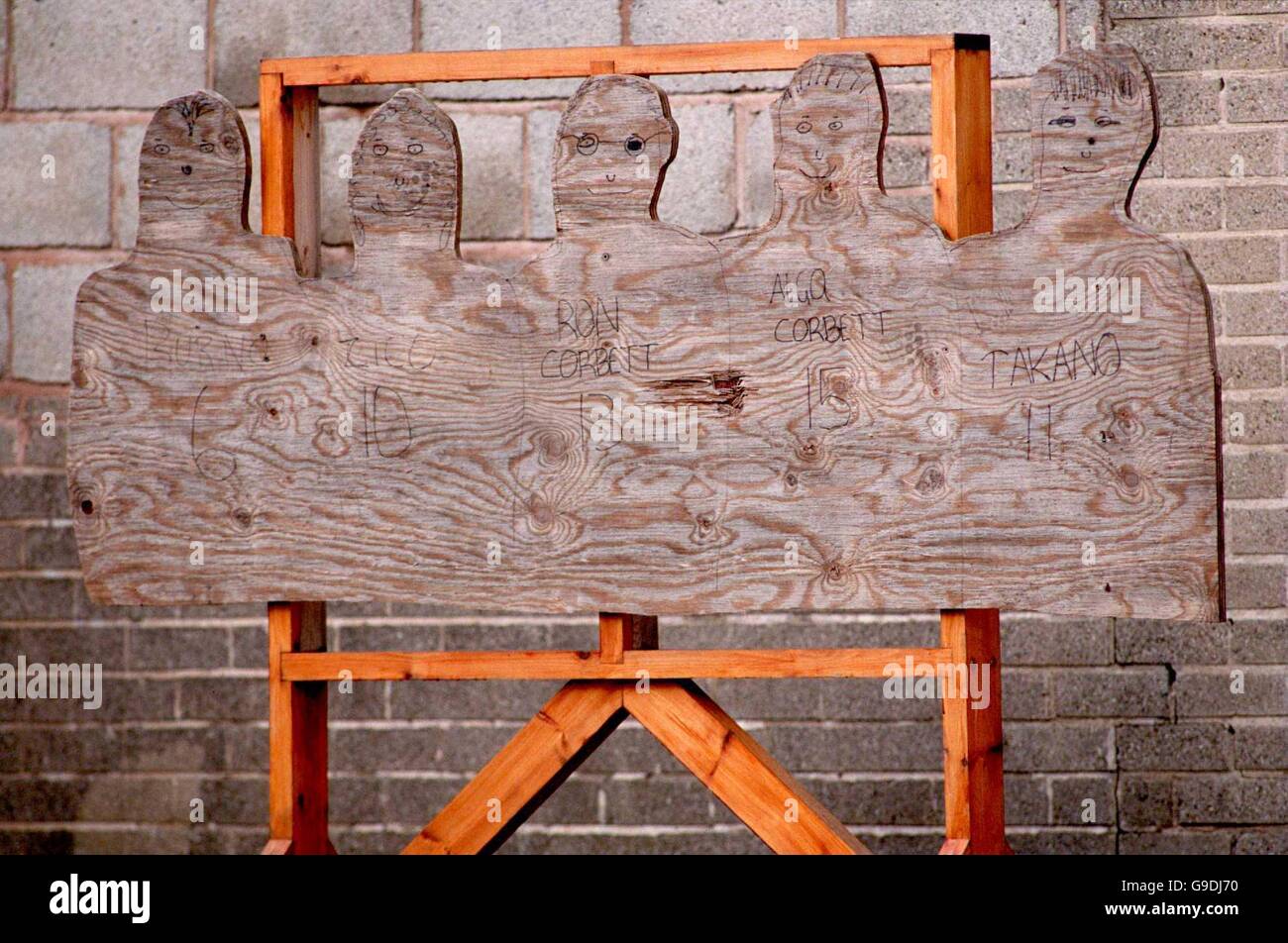 A wooden wall for free kick practice, with each 'man' in the wall ...