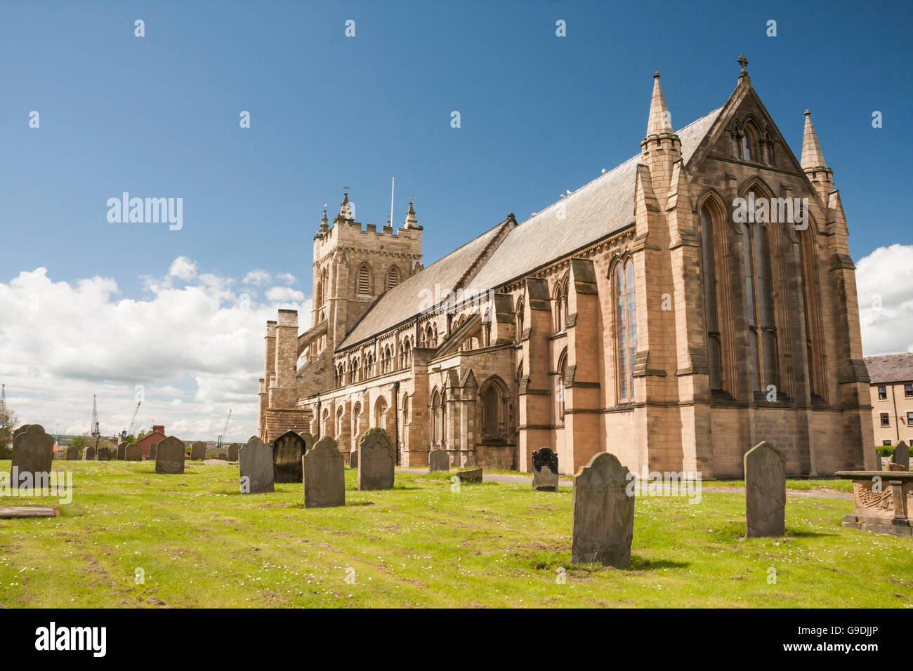 A scenic view of St.Hilda's church at Hartlepool,England showing blue ...