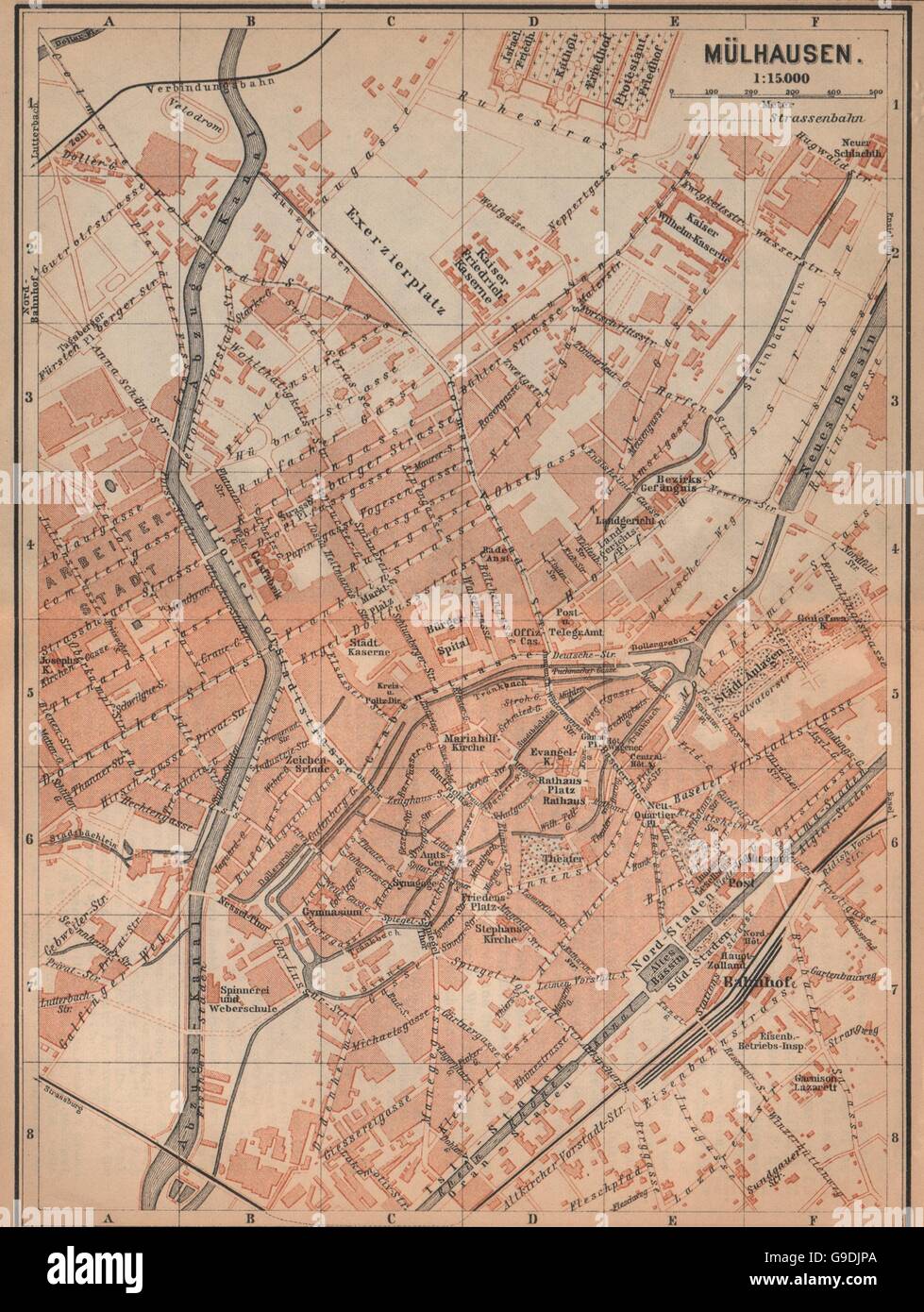 MULHOUSE (MÜLHAUSEN MILHÜSA MILHÜSE) town city plan. Bas-Rhin, Alsace ...