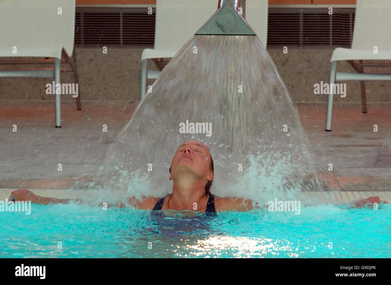 Watsu therapist and Yoga teacher, Jan Bird enjoys the shower in the ...