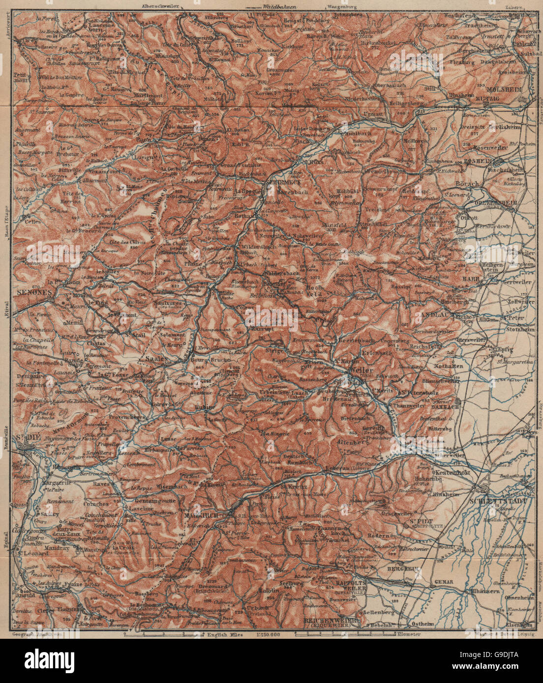 CENTRAL VOSGES MOUNTAINS. St Die Schlettstadt Molsheim carte. BAEDEKER ...