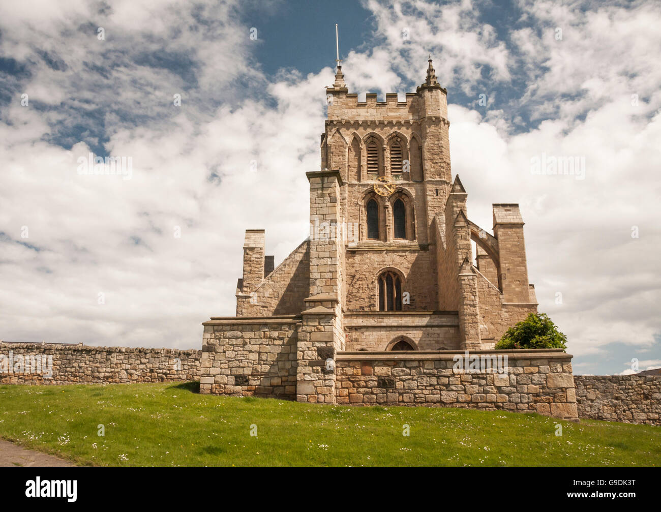 A scenic view of St.Hilda's church at Hartlepool,England showing blue ...