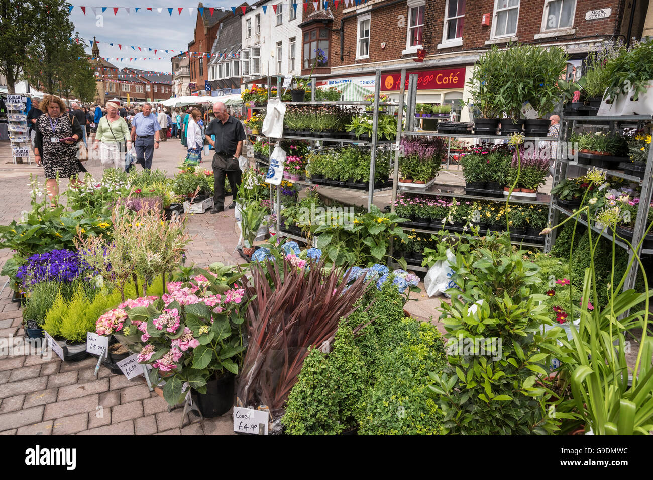 Typical English street market scene in Ormskirk. Lancashire. North West ...