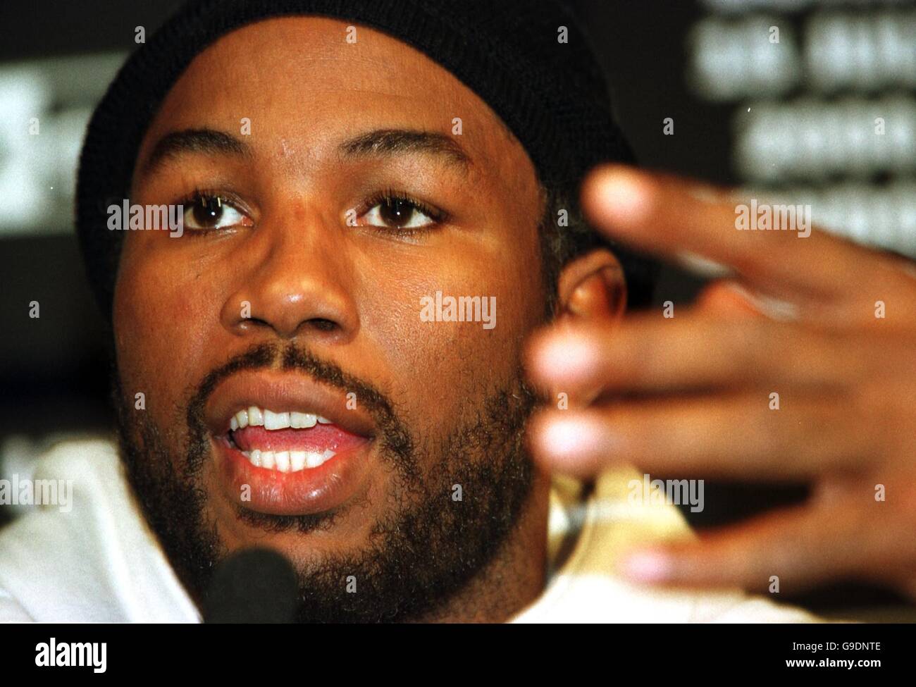 WBC Heavyweight champion Lennox Lewis talks to the press prior to ...